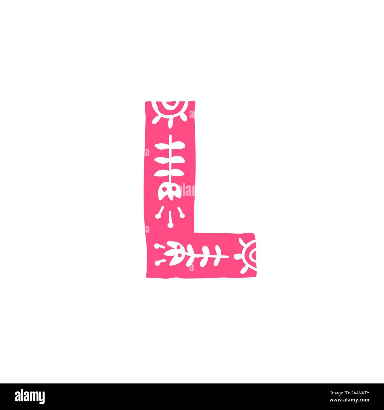 Letter L. Vector. Pink letter with ornament. Applique for clothes. Logo ...