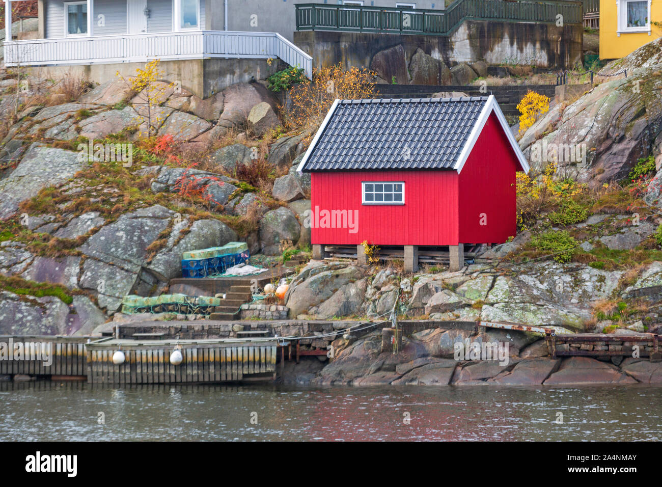 Traditional Small Red Shed at Sea Coast in Norway Stock Photo - Alamy