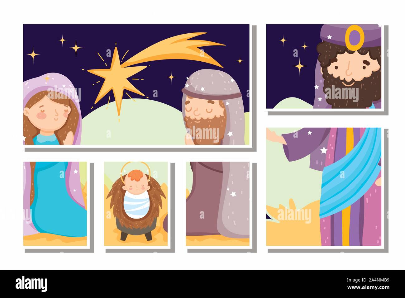 manger wise man night star nativity set banner vector illustration ...