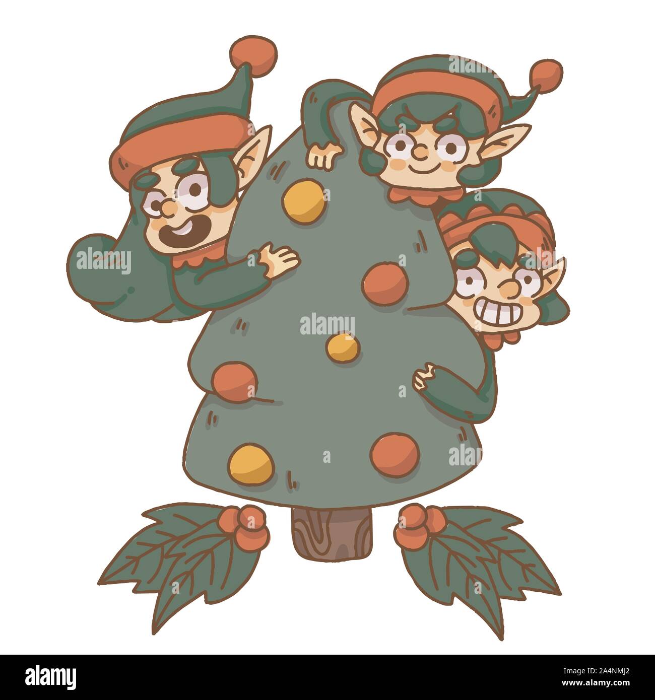 Christmas elf hiding behind christmas tree Stock Vector Image & Art - Alamy