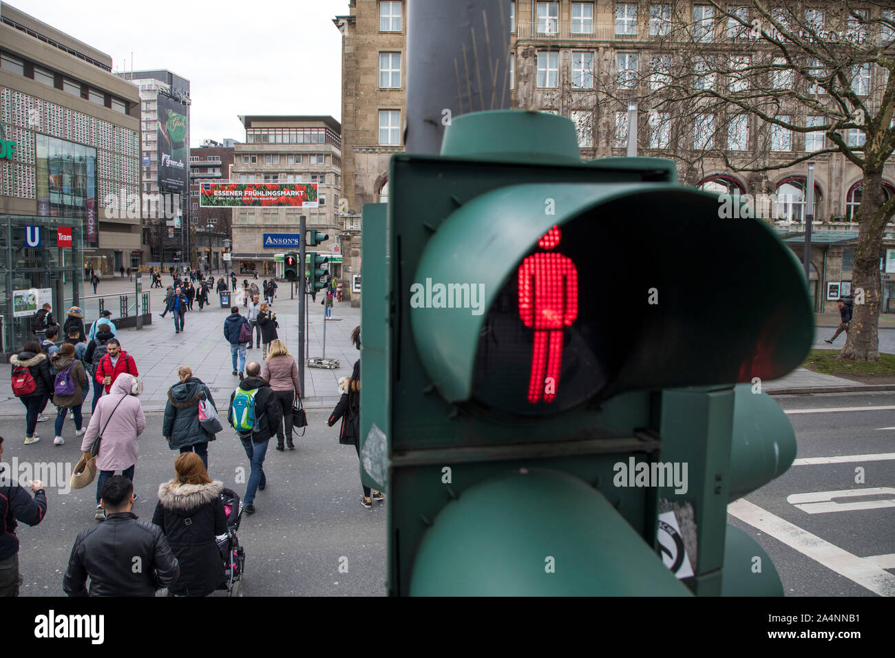 Pedestrian crossing, zebra crossing, pedestrian lights on red, passers ...