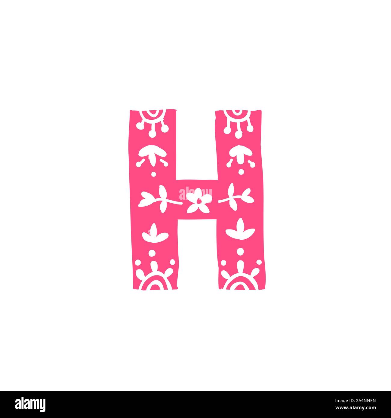 Letter H. Vector. Pink letter with ornament. Applique for clothes. Logo ...