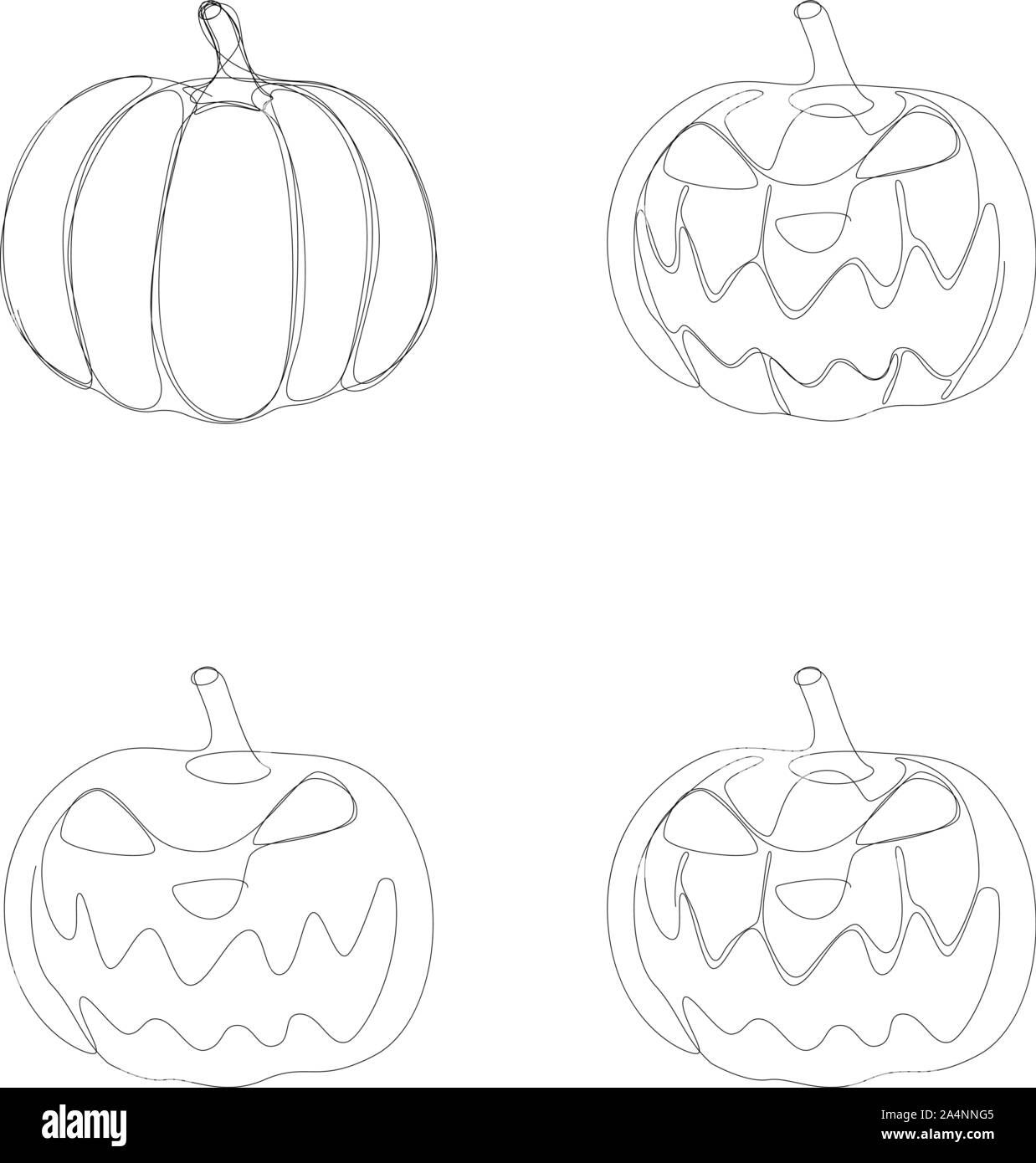 Halloween pumpkin set drawn by one line. Pumpkin with face illustration ...