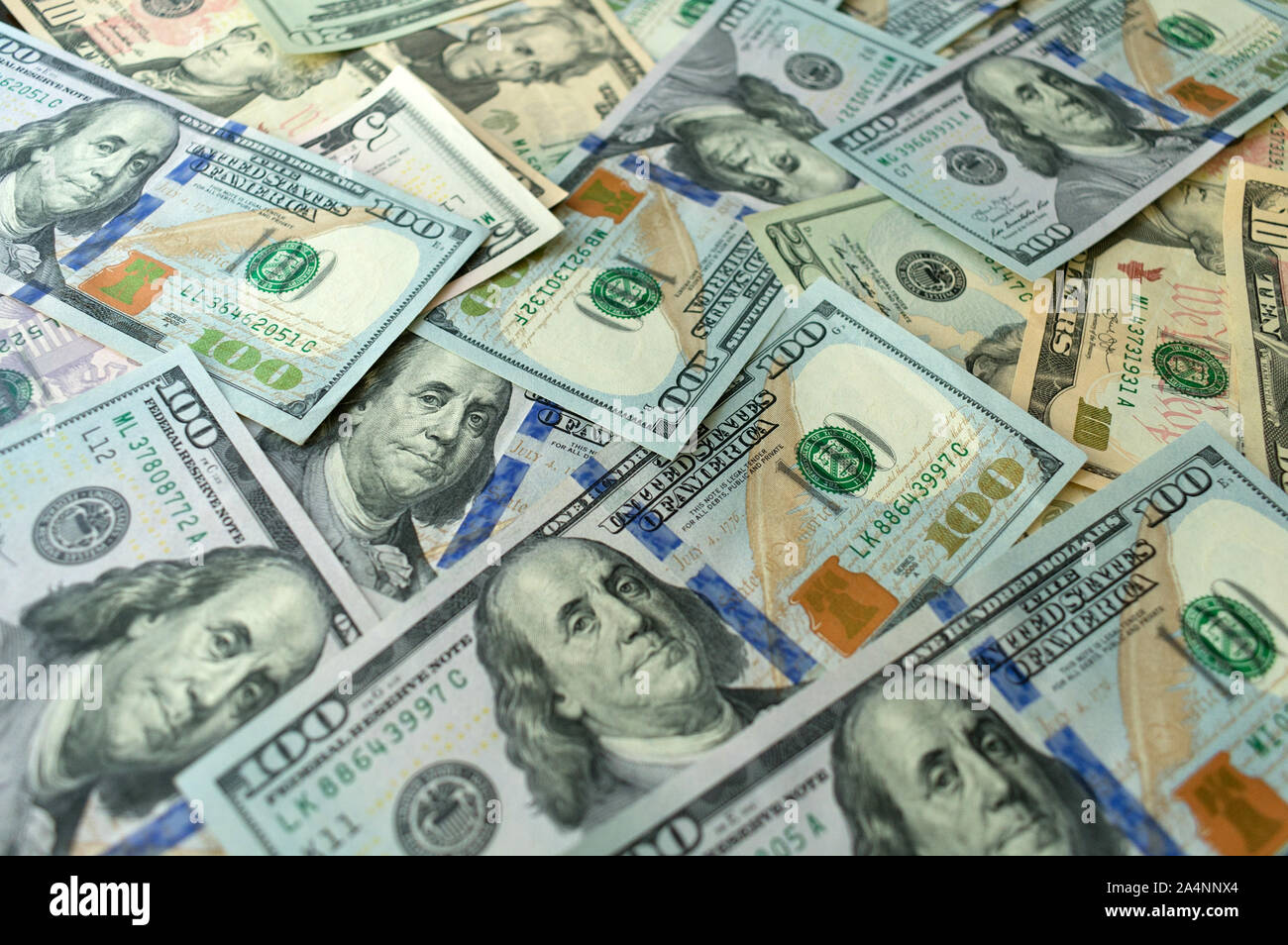 American banknotes of different denominations. Background from dolars ...