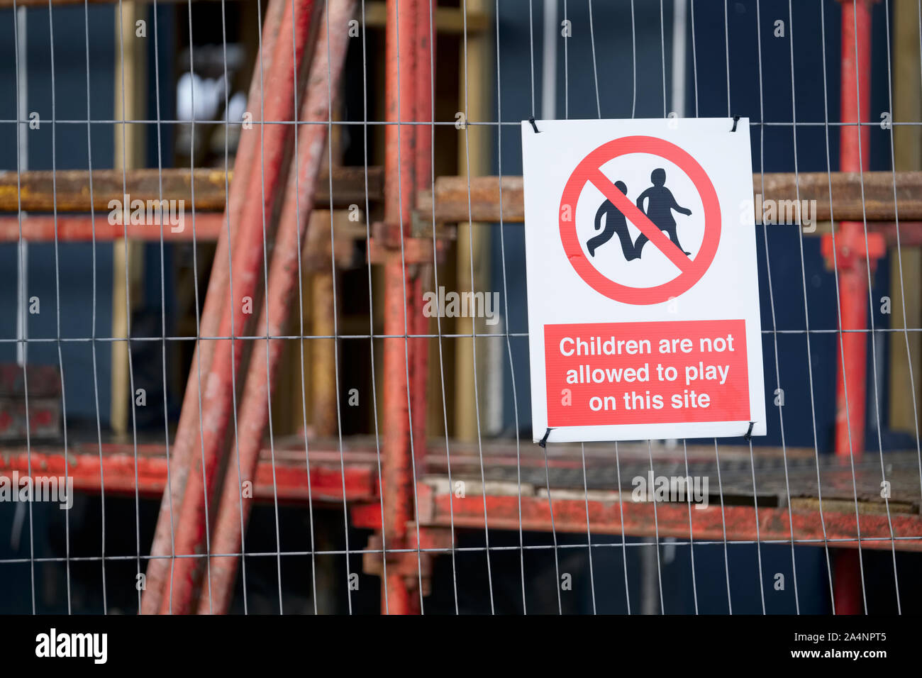 Children playing on scaffold not allowed safety sign at construction ...