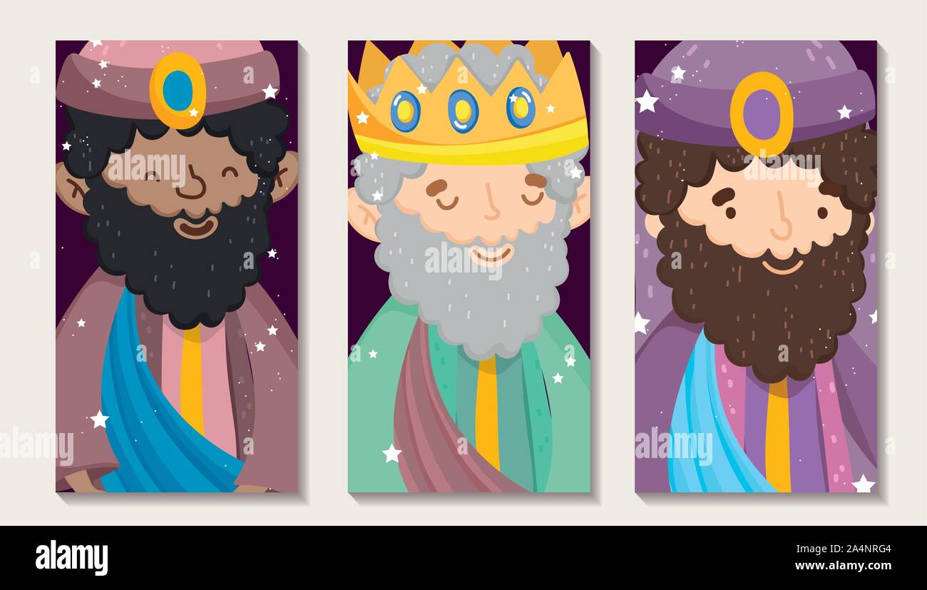 wise men cartoon banner nativity merry christmas vector illustration ...