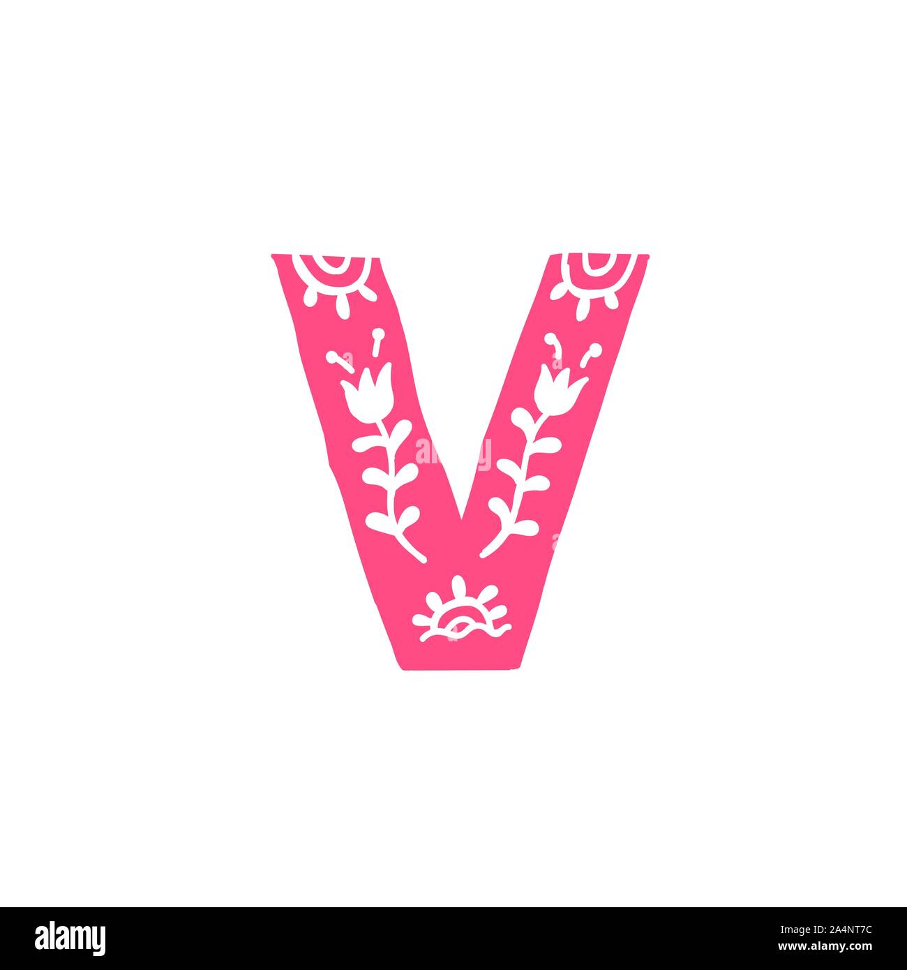 Letter V. Vector. Pink letter with ornament. Applique for clothes. Logo ...
