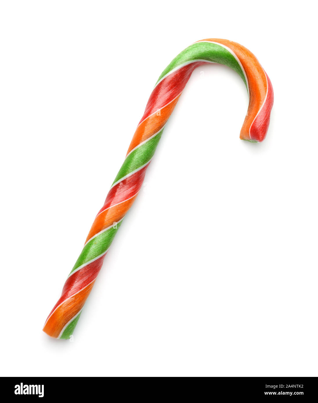 Top view of traditional colorful striped candy cane isolated on white ...