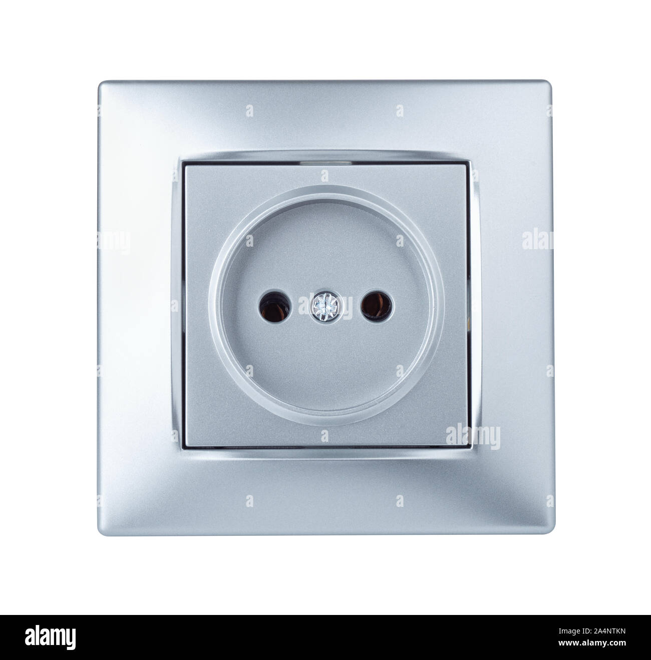 Front view of silver wall electric outlet isolated on white Stock Photo ...