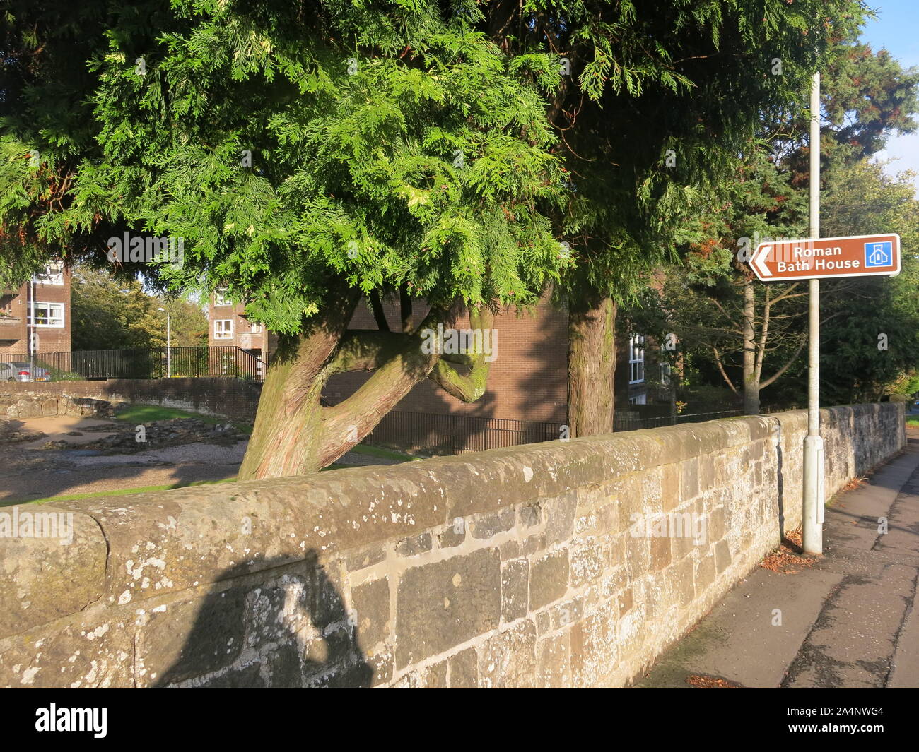 The Historic Scotland road sign indicates the site of the remains of ...