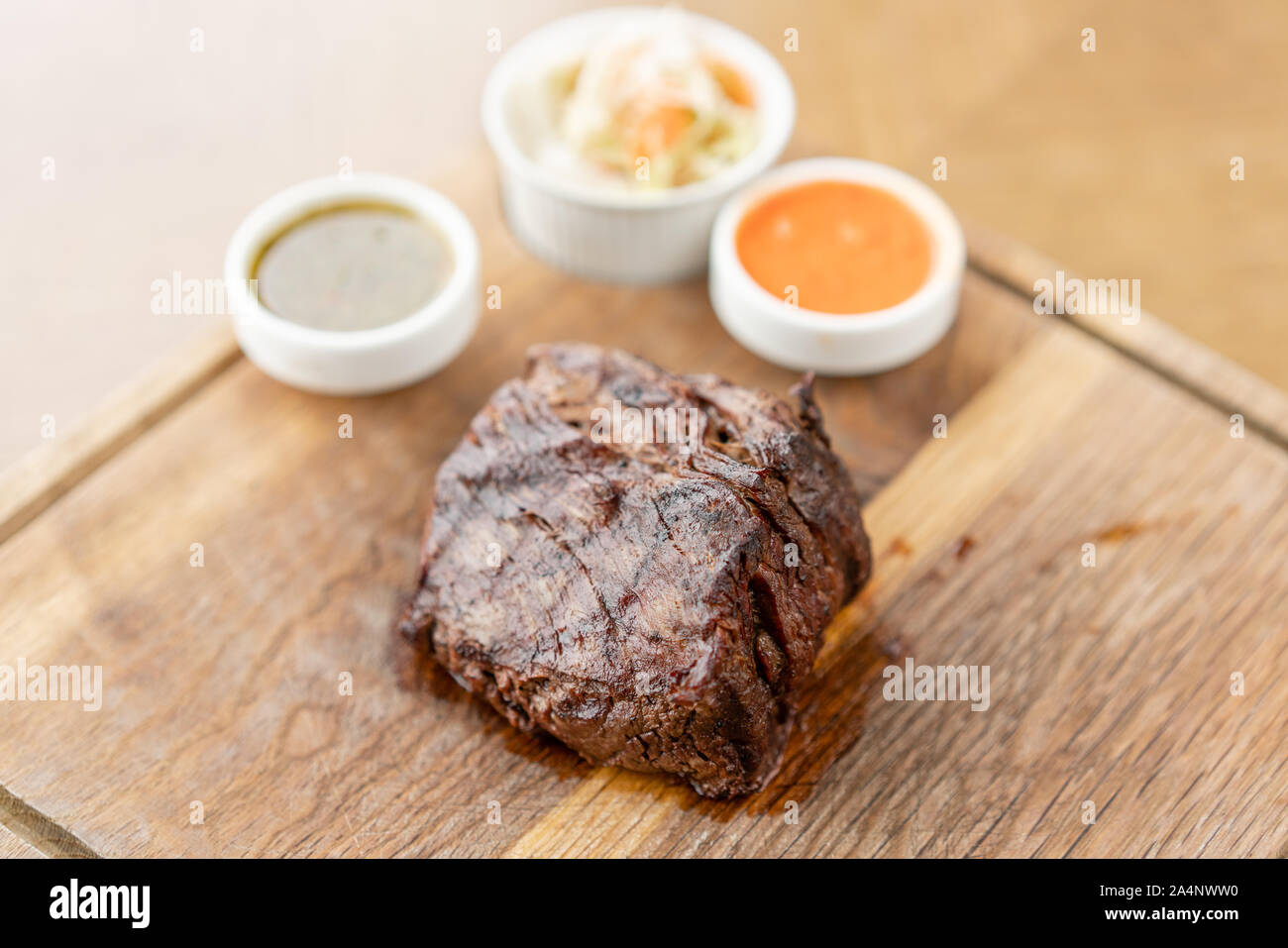 Fried dry aged beef fillet chateaubriand medallion steak natural with ...