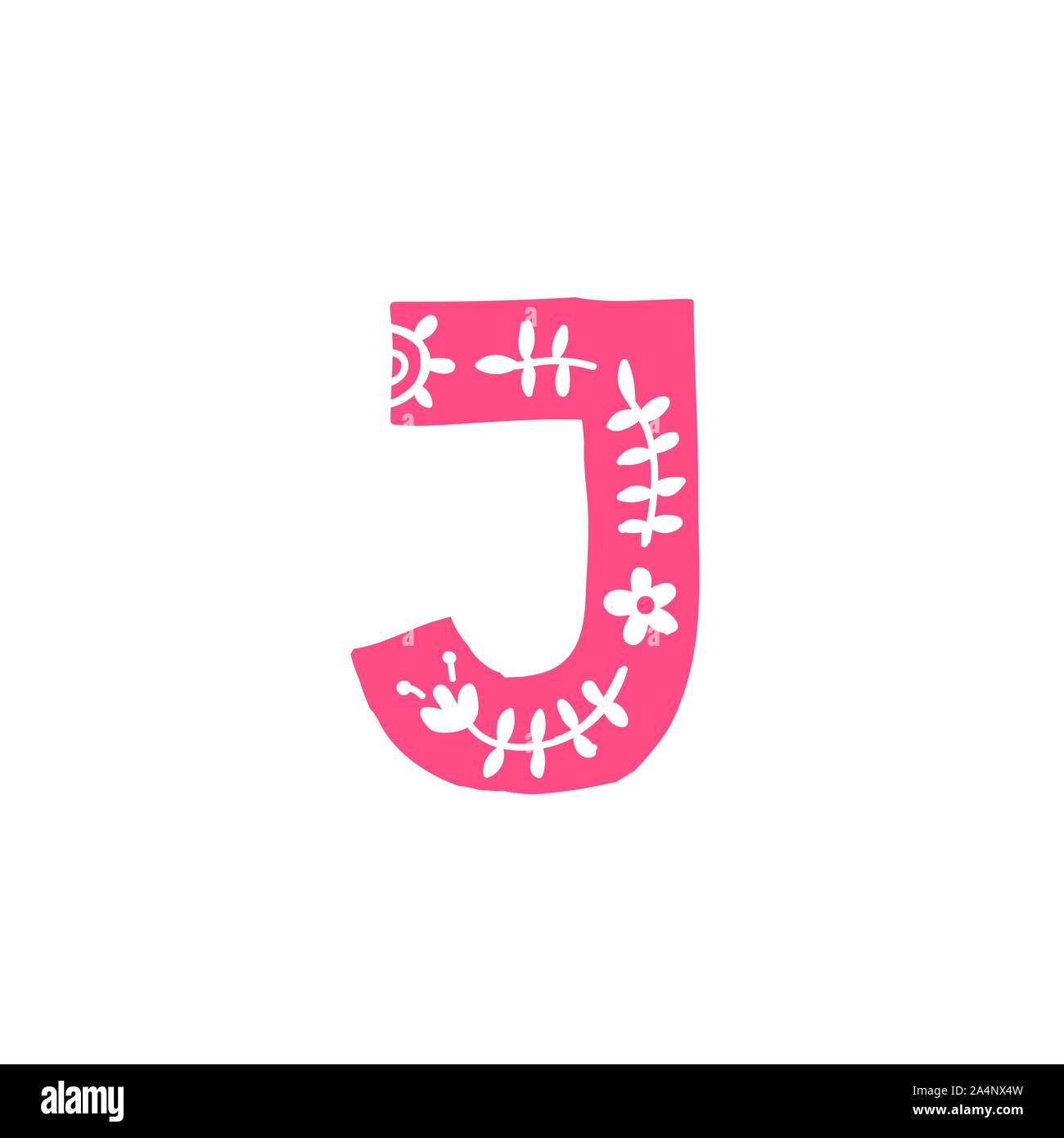 Letter J. Vector. Pink letter with ornament. Applique for clothes. Logo ...