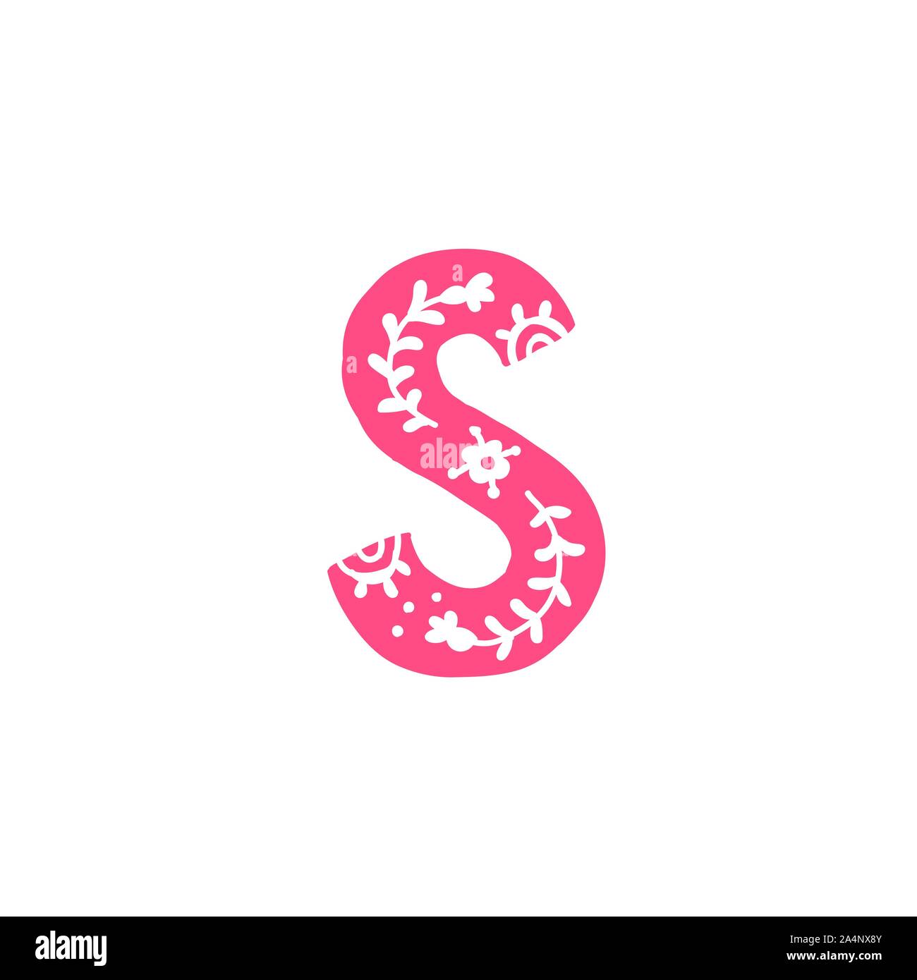 Letter S. Vector. Pink letter with ornament. Applique for clothes. Logo ...