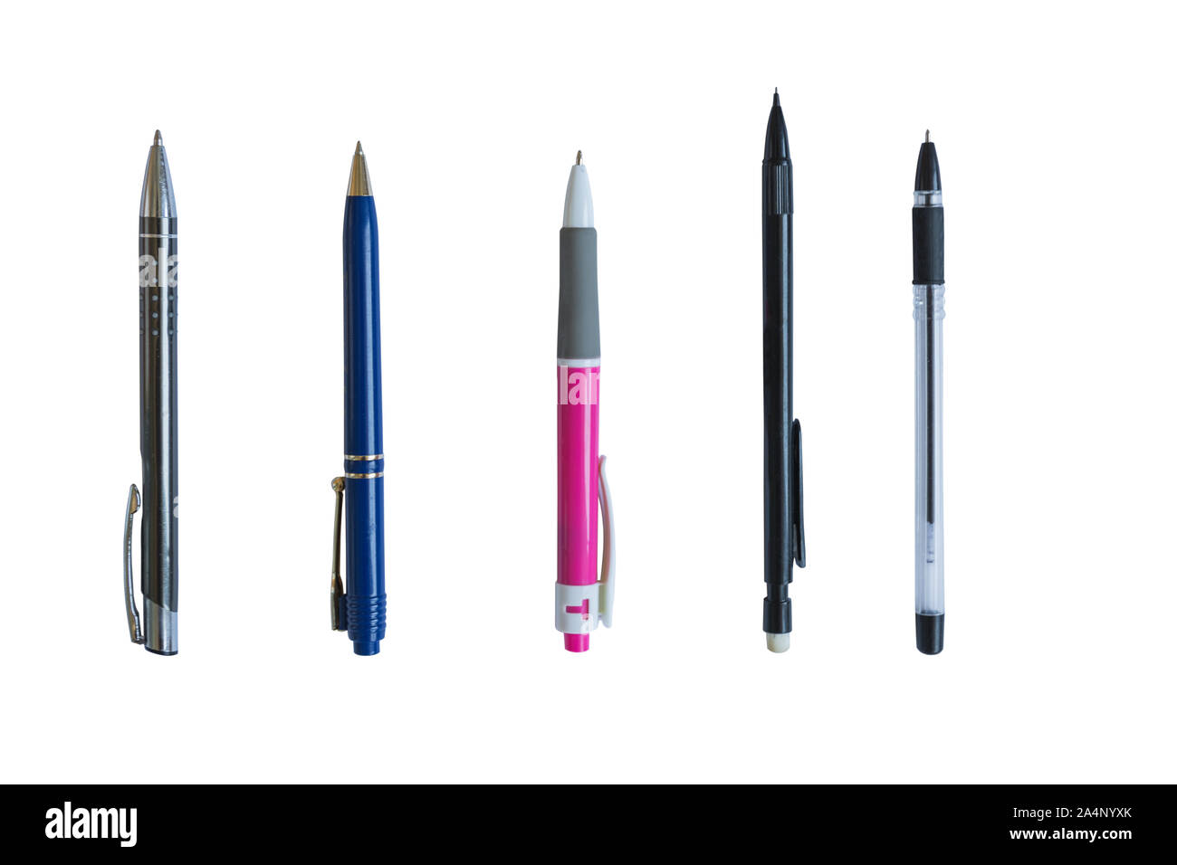 Set of different pens isolated on white background. Office stationery ...