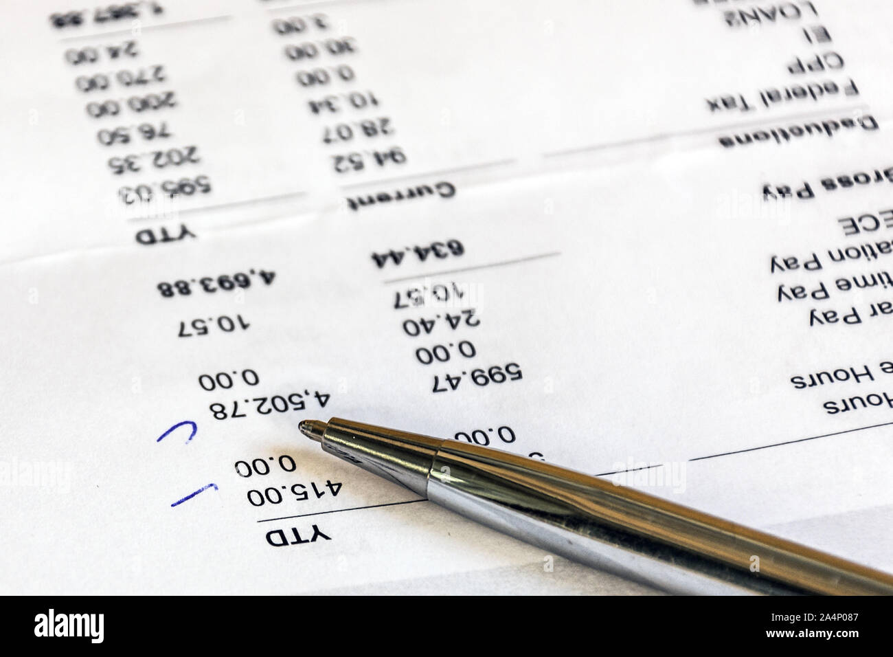 Tax accounting. Paycheck paper. Financial chart Stock Photo - Alamy