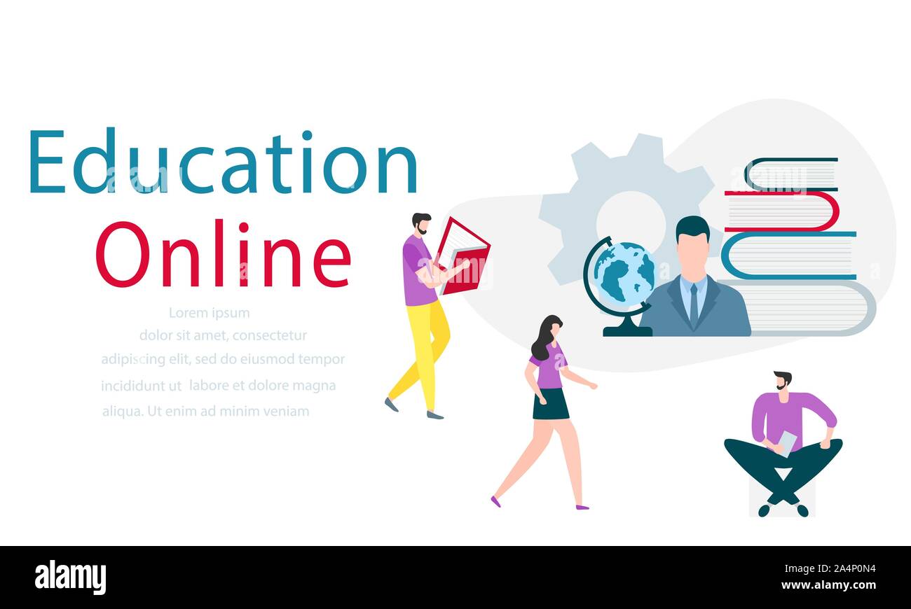 Vector illustration with learning people. Online education, online ...
