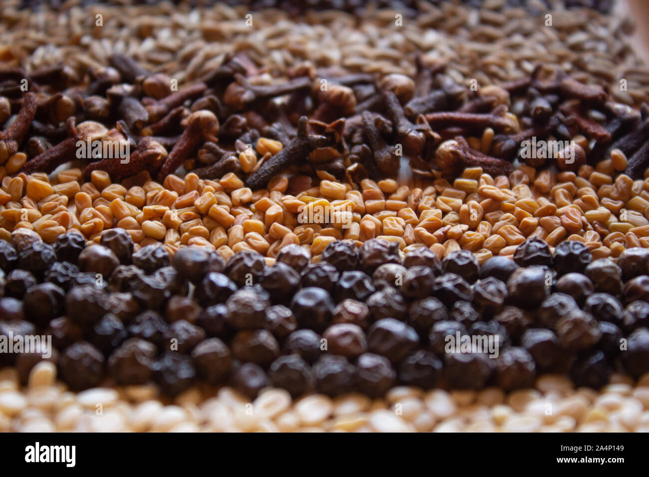 Common ingredients used in indian cooking. Spices and seeds background ...