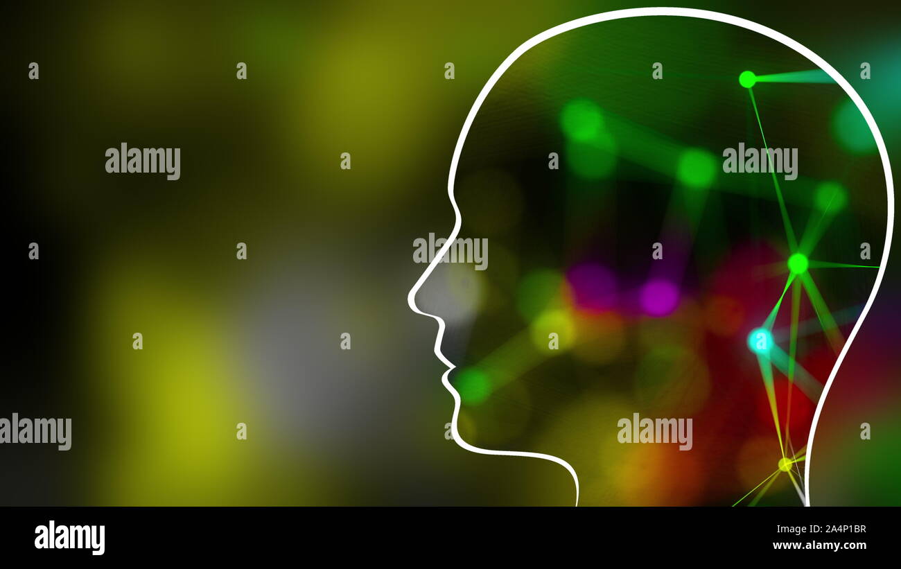 Grid of thin straight lines connected by dots inside the head on a ...