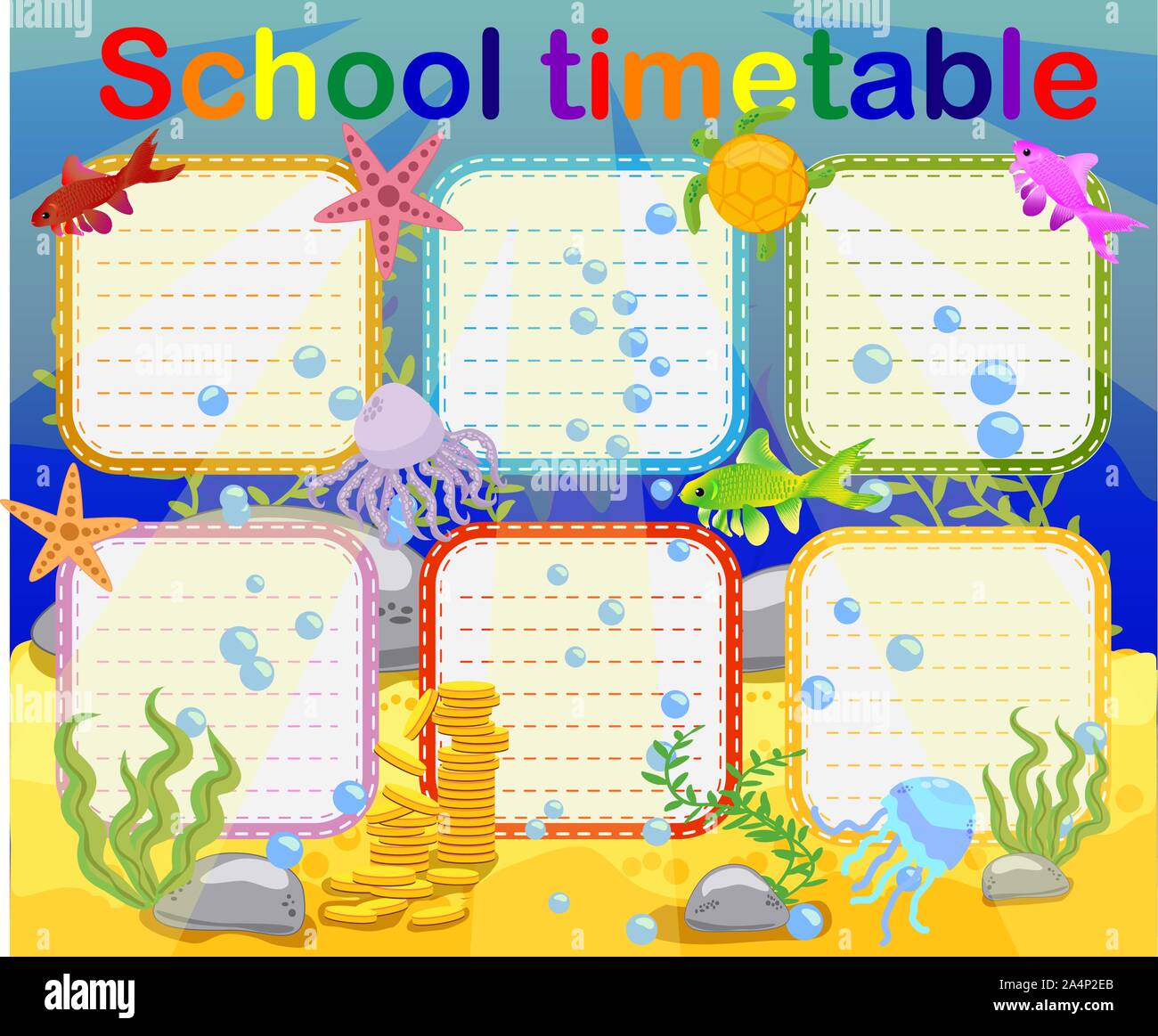 School timetable with marine themes, table, underwater world Stock ...