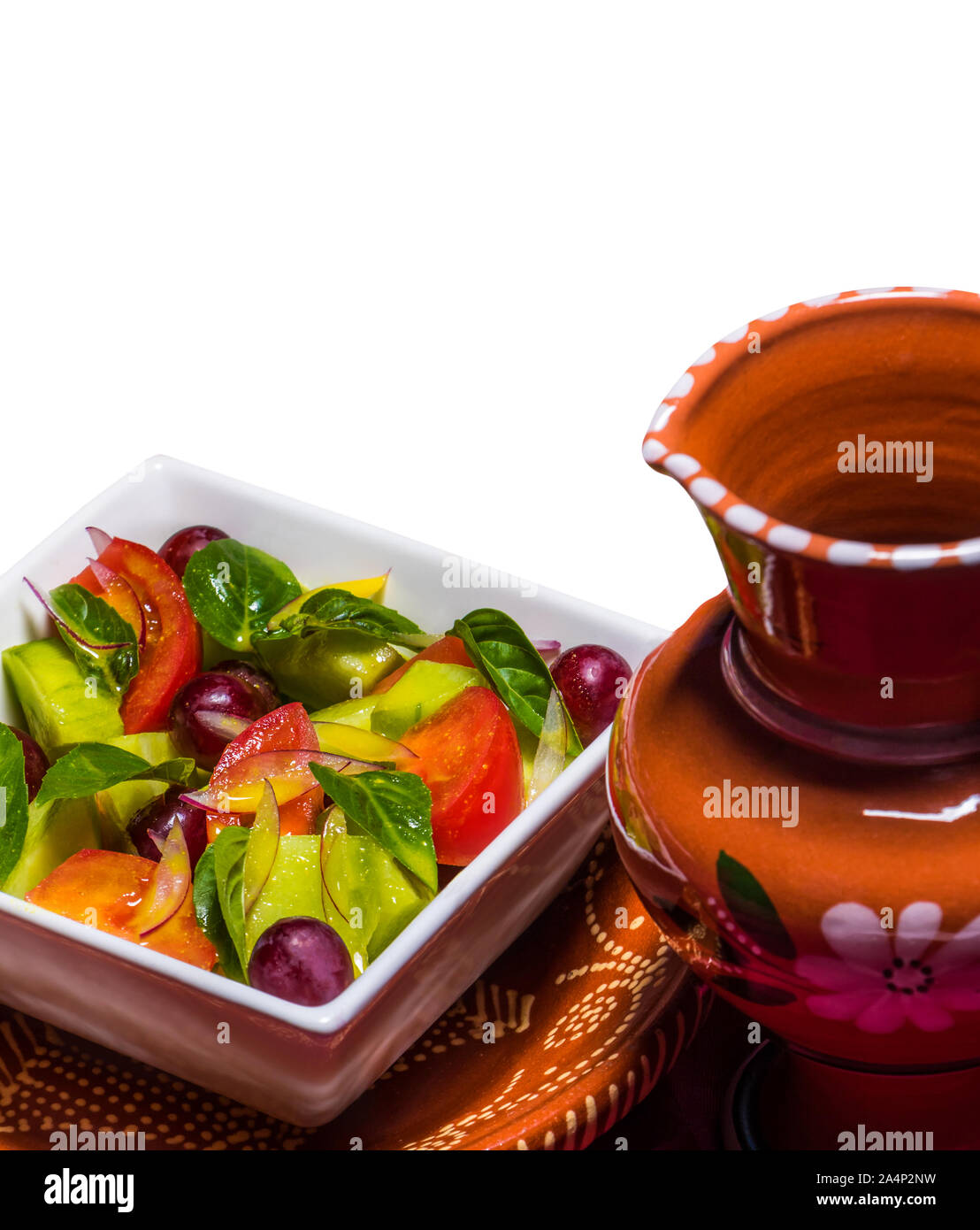 Portuguese healthy salad and traditional Portuguese ceramic pottery ...