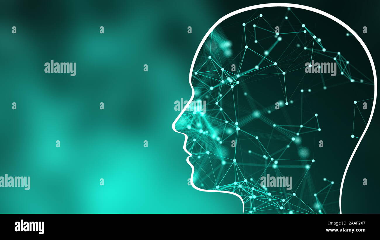 Grid of thin straight lines connected by dots inside the head on a ...