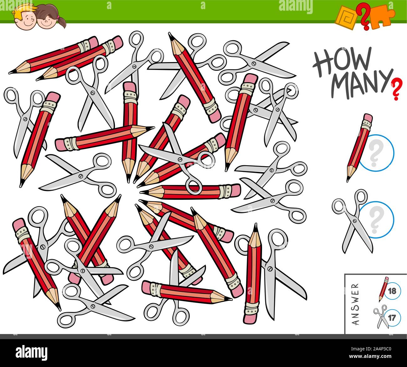 Illustration of Educational Counting Task for Children with Pencils and ...