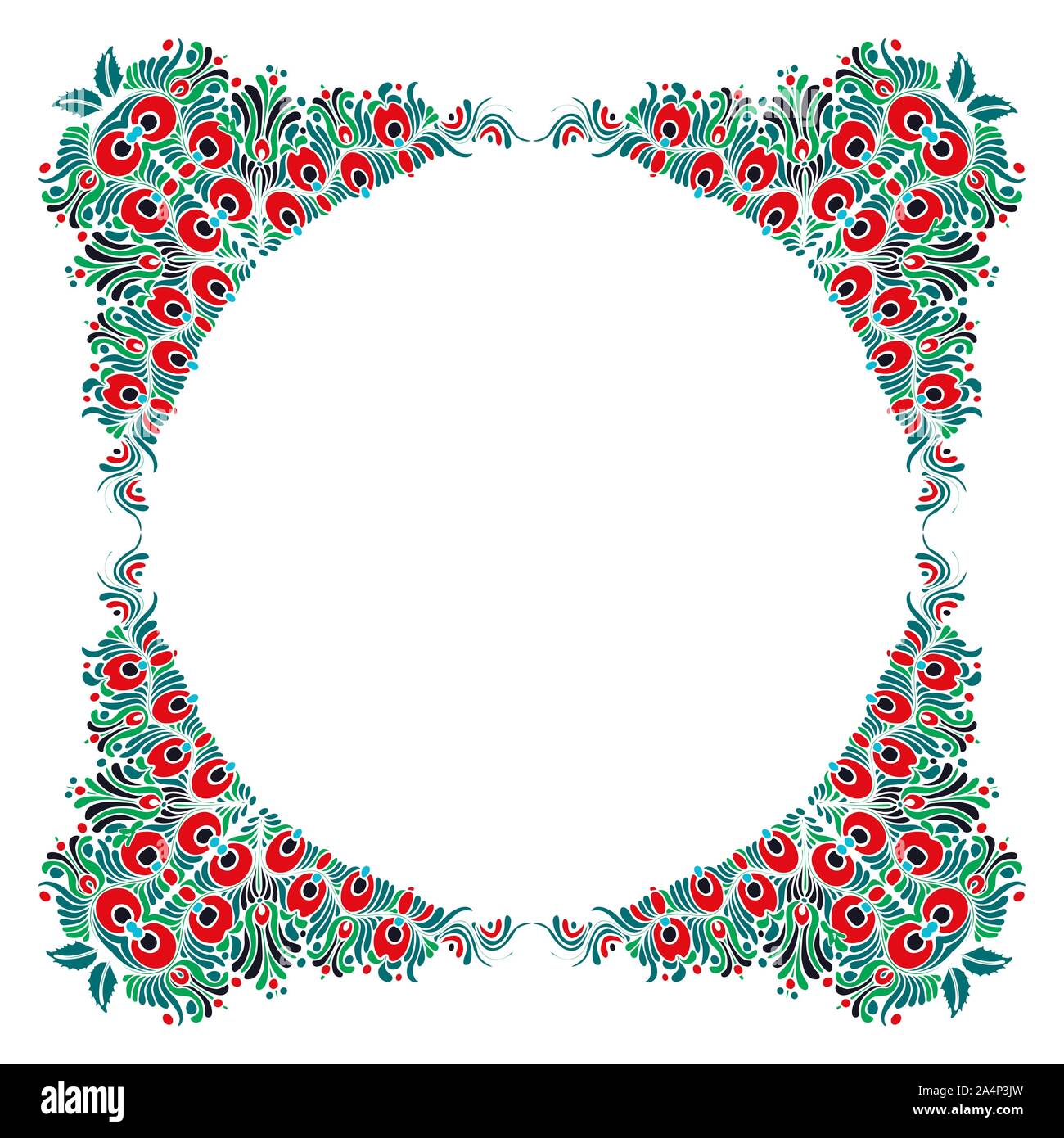 Hungarian folk style floral frame over white background with copy space ...