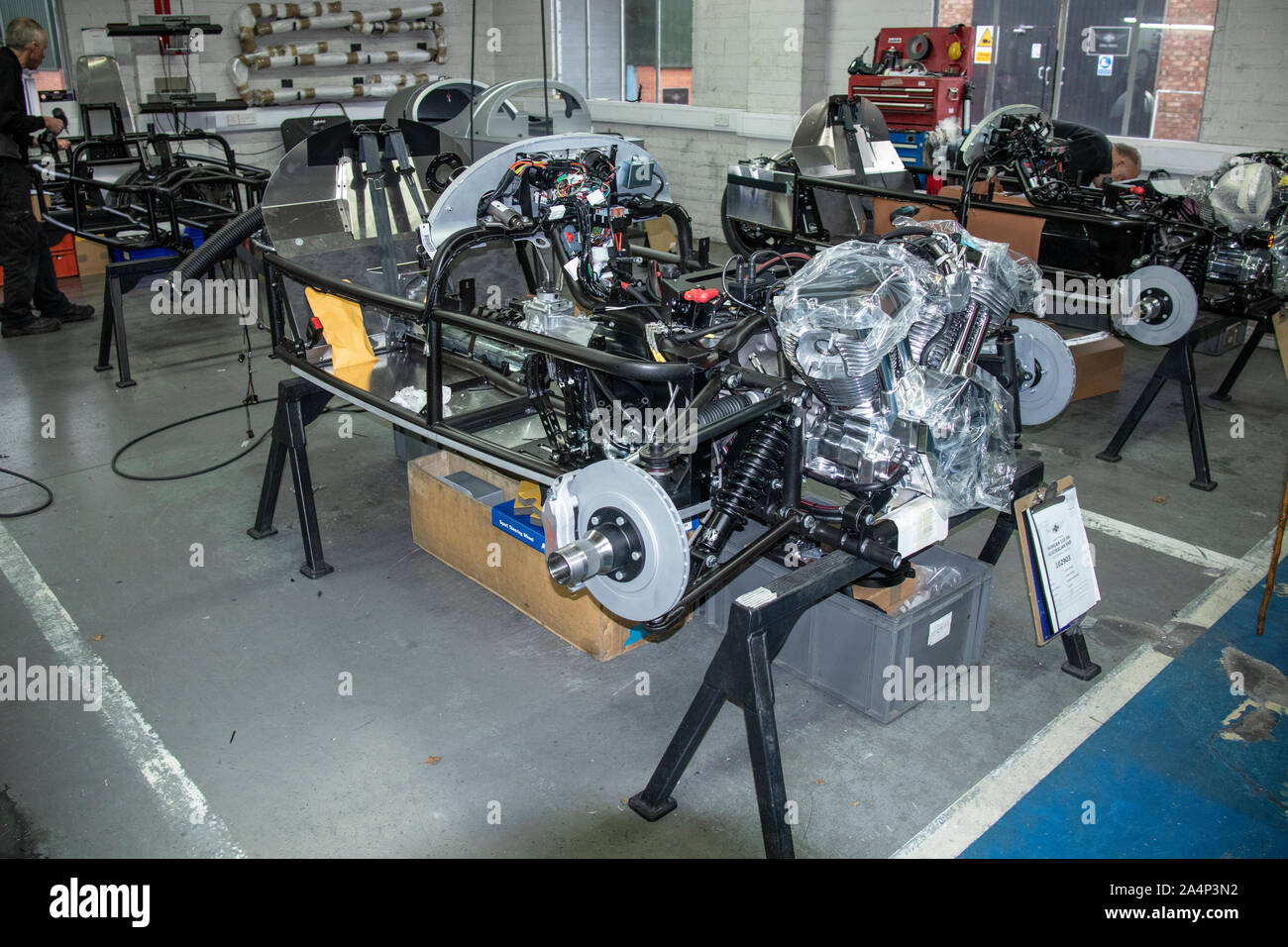 Morgan Motor Company factory 2019, showing a 3 wheeler chassis and ...