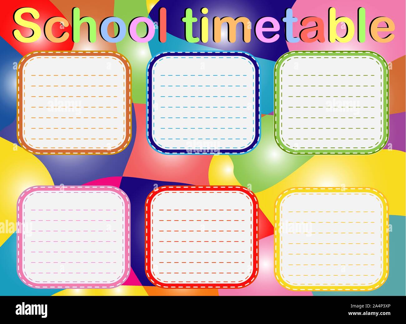 Template school timetable for students or pupils with days of week and ...