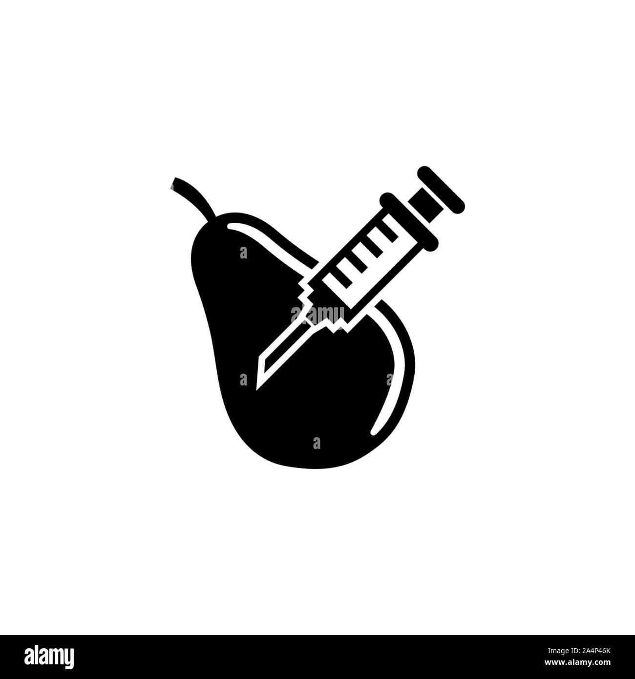 Genetically Modified Pear, GMO Fruit. Flat Vector Icon illustration. Simple black symbol on ...