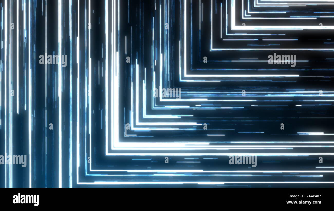 Glitch lines, traveling in dark with high speed, 3d render computer ...