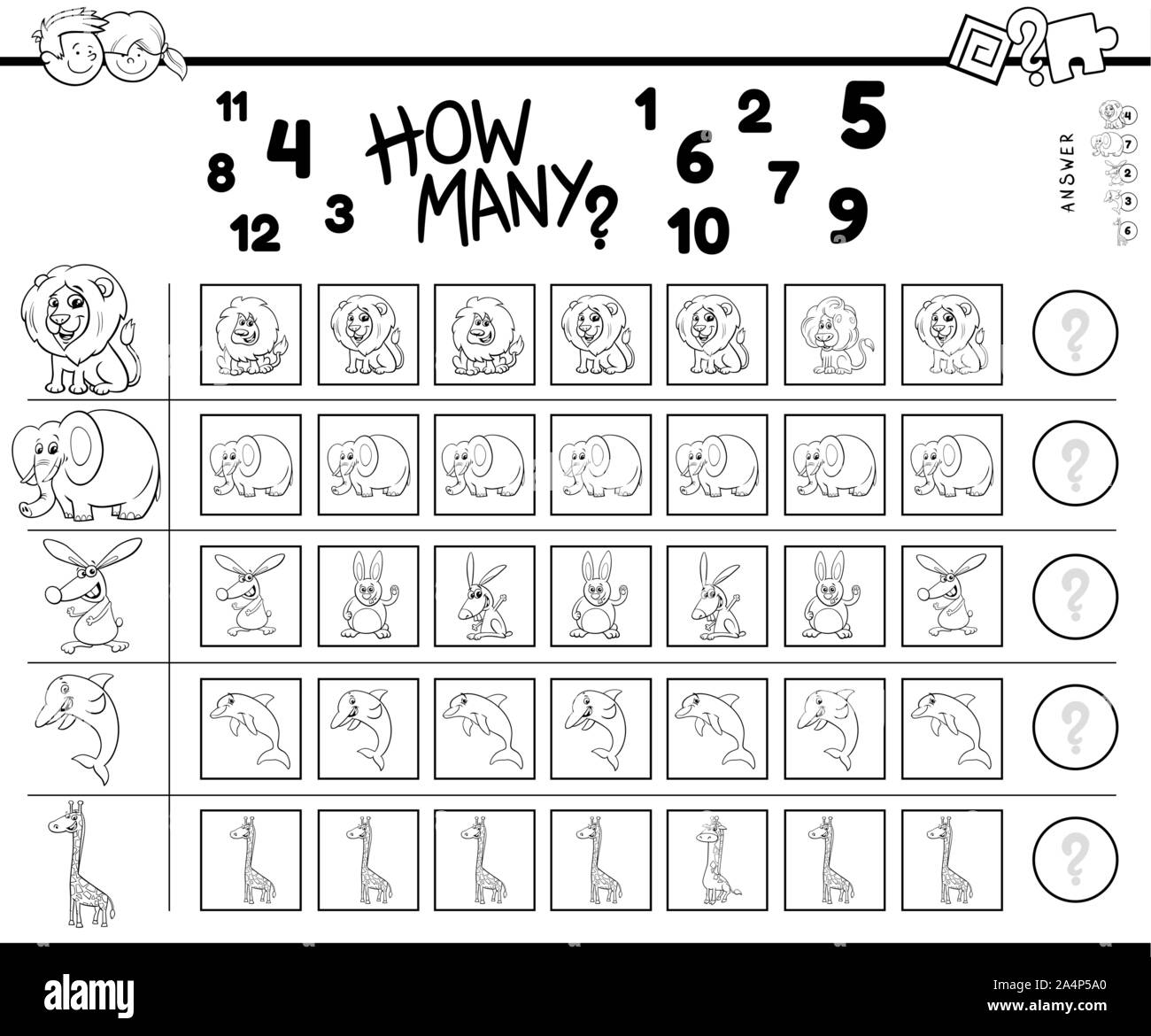 Black and White Illustration of Educational Counting Task for Children ...