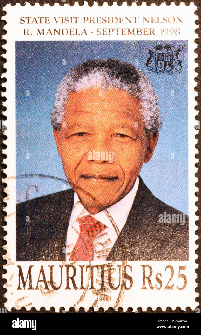 Portrait of Nelson Mandela on postage stamp of Mauritius Stock Photo ...