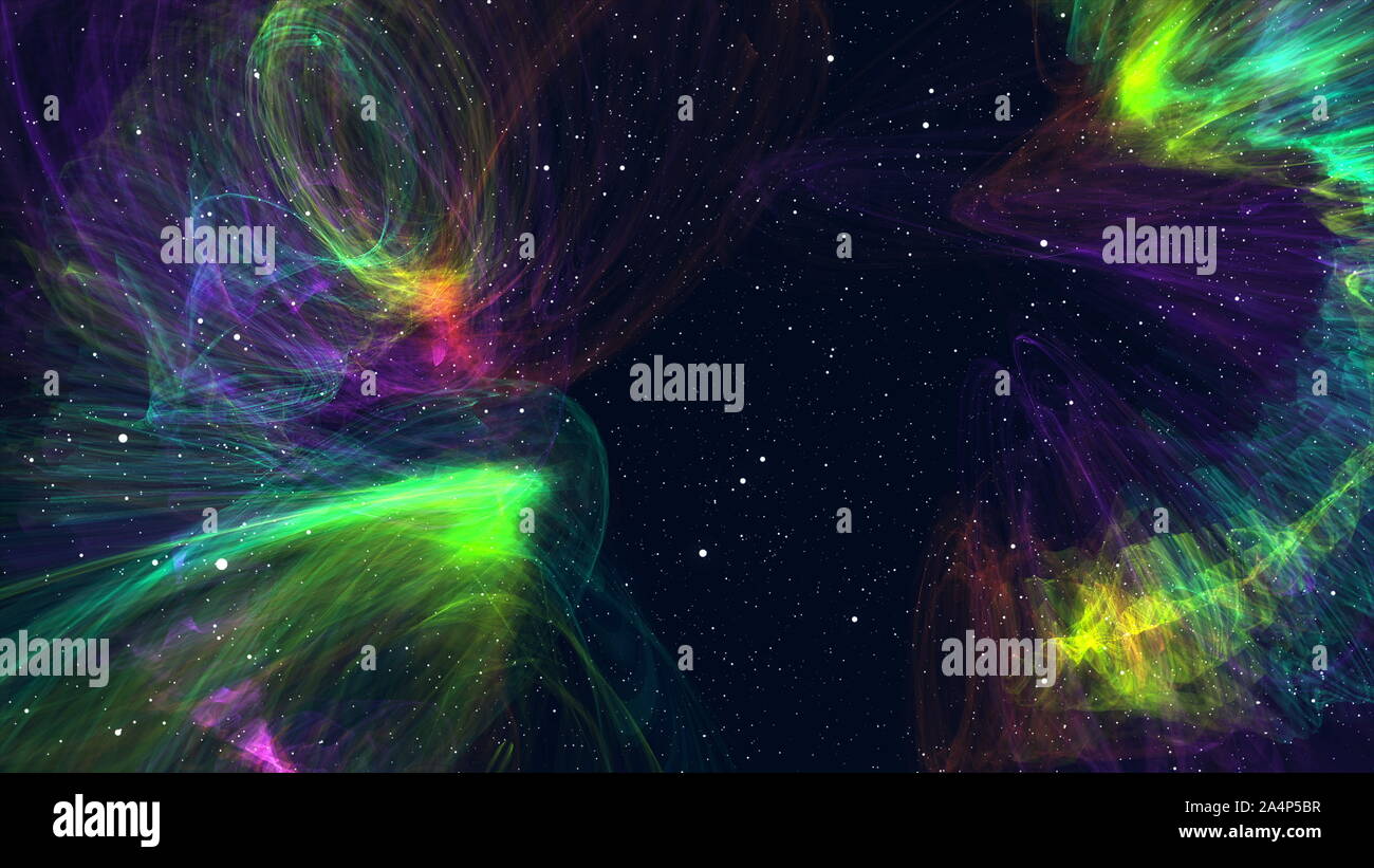 Computer generated colorful space background: spiraling nebula, stars ...