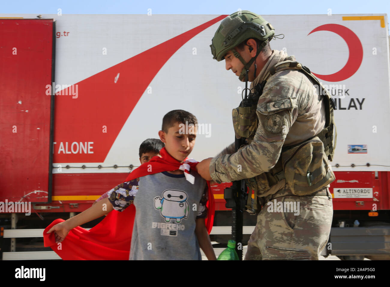 October 15, 2019: Tal Abyad, Syria. 14 October 2019. The Turkish army ...
