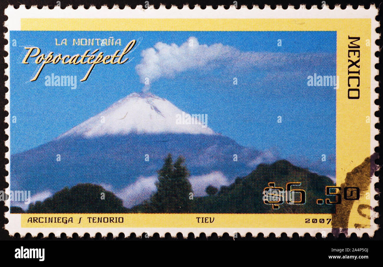 Volcano Popocatepetl on mexican postage stamp Stock Photo - Alamy