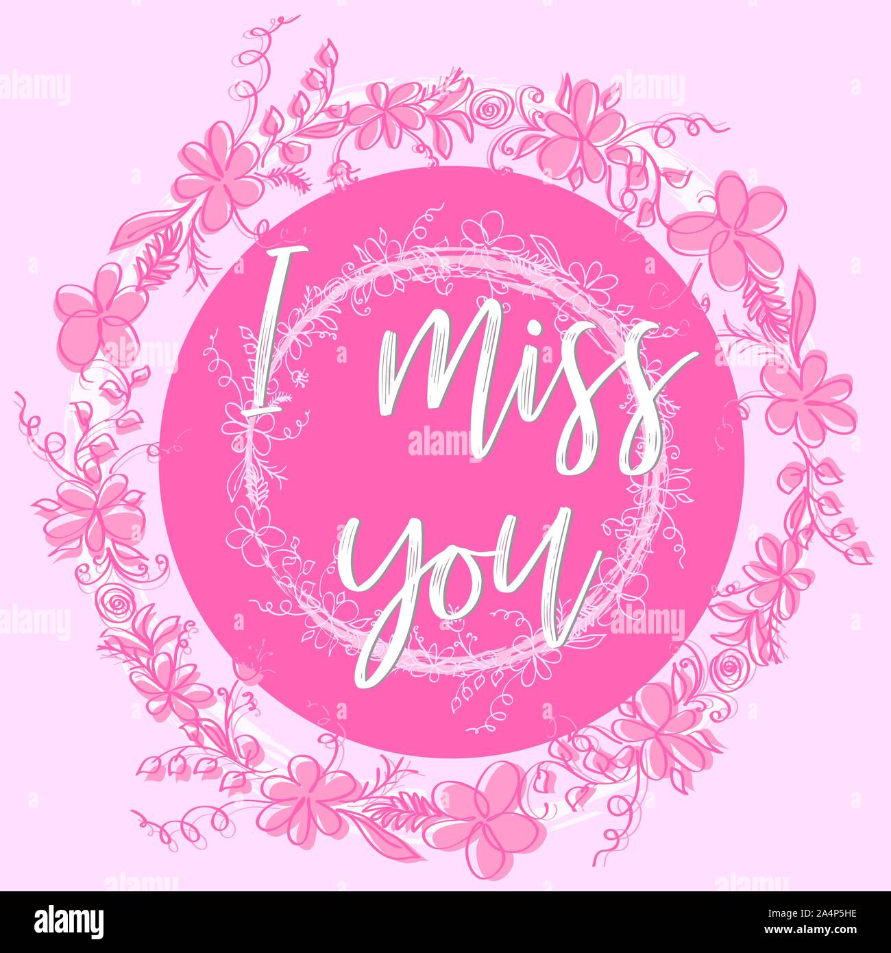 Valentine pink background with starry lights and an inscription I miss ...