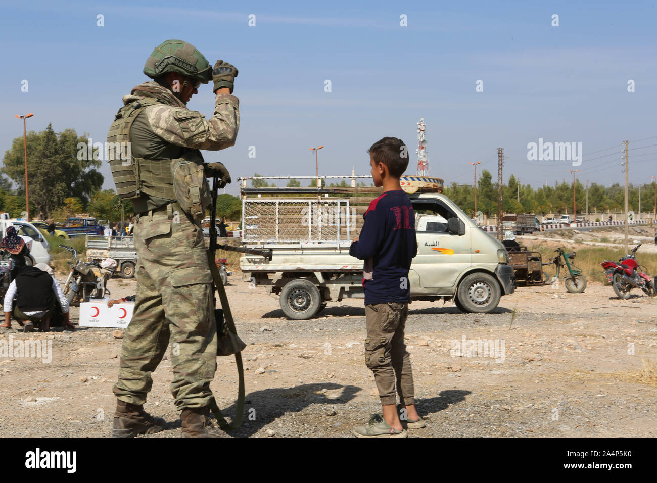 October 15, 2019: Tal Abyad, Syria. 14 October 2019. The Turkish army ...