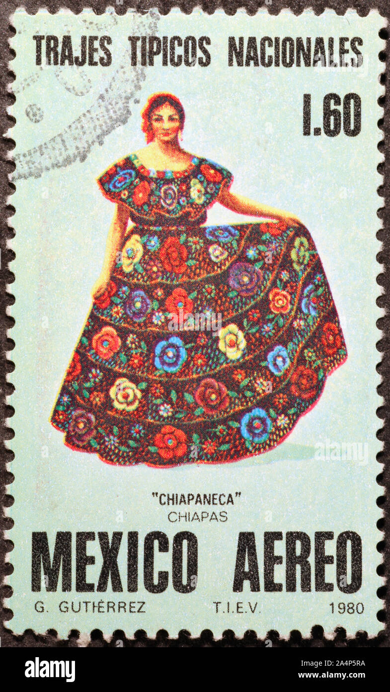 Mexican woman traditionally dressed on postage stamp Stock Photo - Alamy