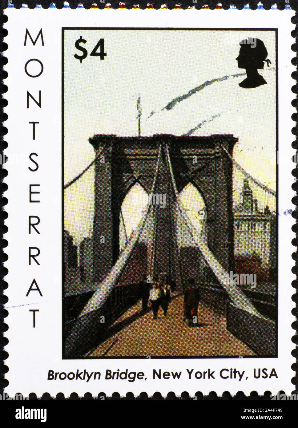 Brooklyn bridge on postage stamp of Montserrat Stock Photo - Alamy