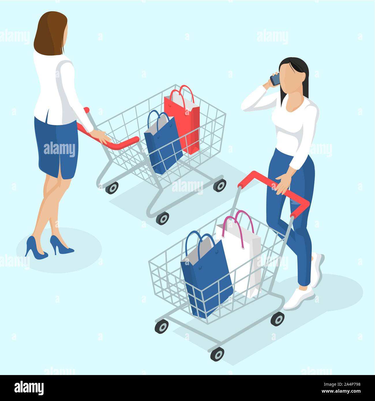 Сrowd workYoung women with shopping cart Stock Vector Image & Art - Alamy