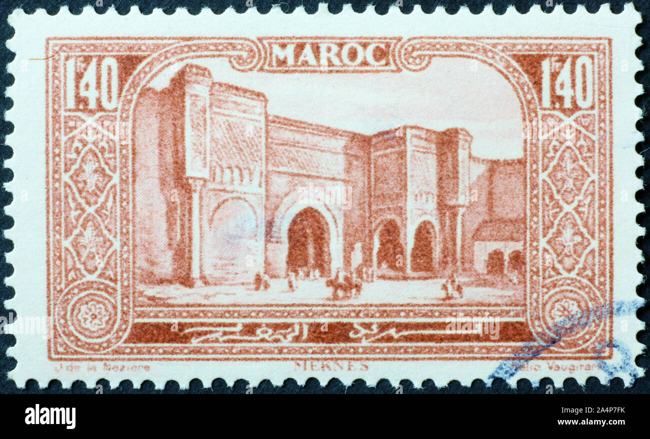City gate of Meknes on ancient moroccan stamp Stock Photo - Alamy