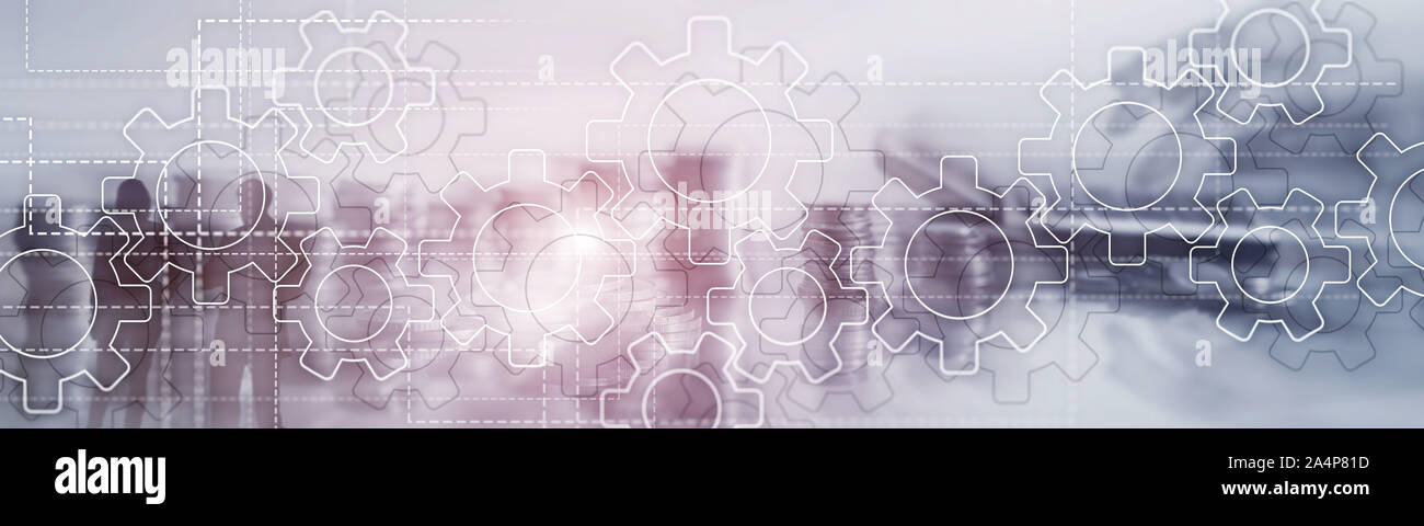 Gears mechanism on panoramic business background. Success Concept Stock ...