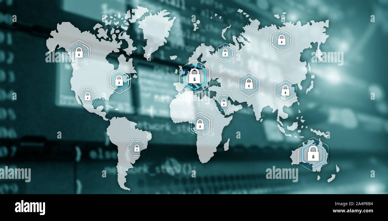 Global Cyber Security Concept Communication Privacy Data Protection Server Room Background Stock