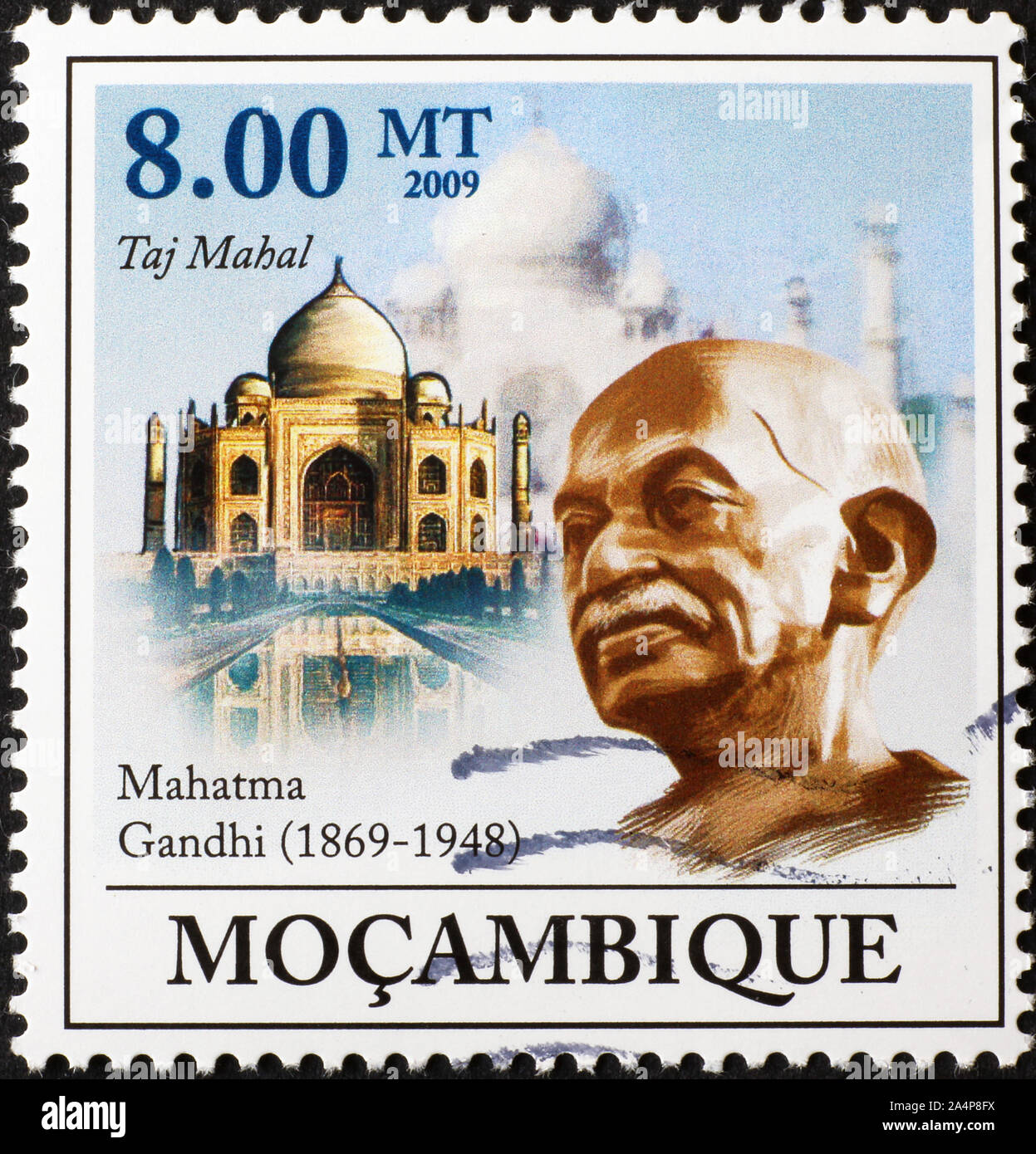 Mahatma Gandhi and Taj Mahal on stamp of Mozambique Stock Photo - Alamy