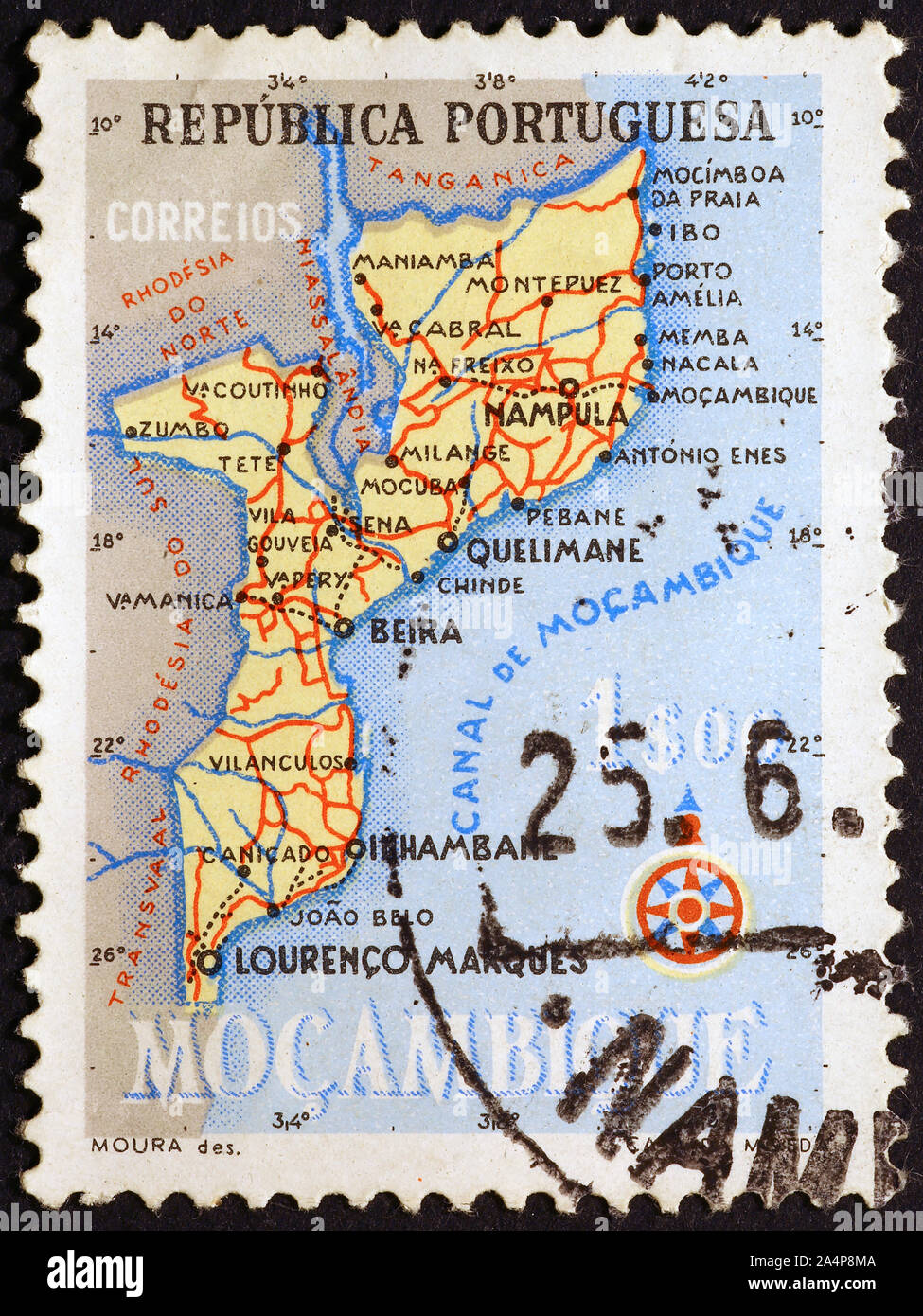 Old map of Mozambique on postage stamp Stock Photo - Alamy