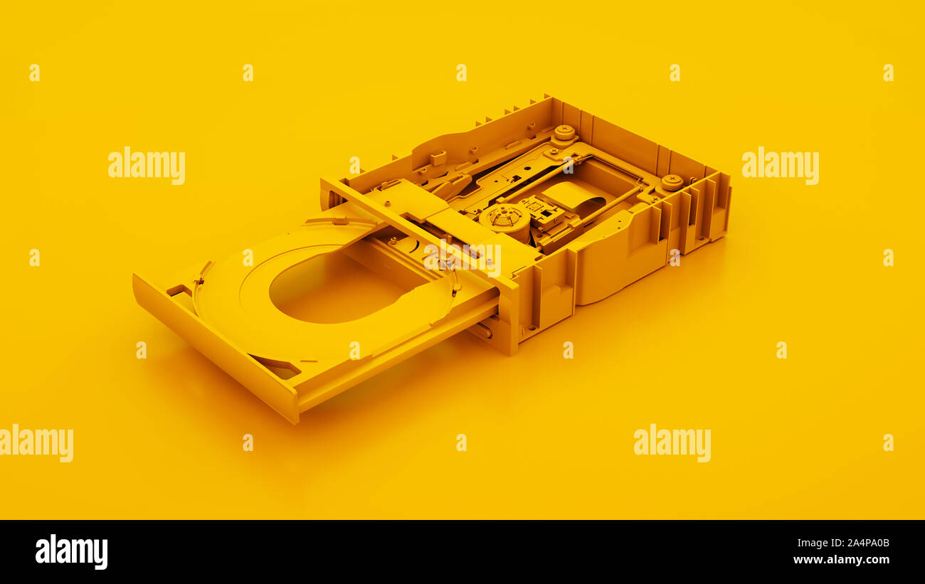 Internal disc drive isolated on yellow background. 3d illustration ...