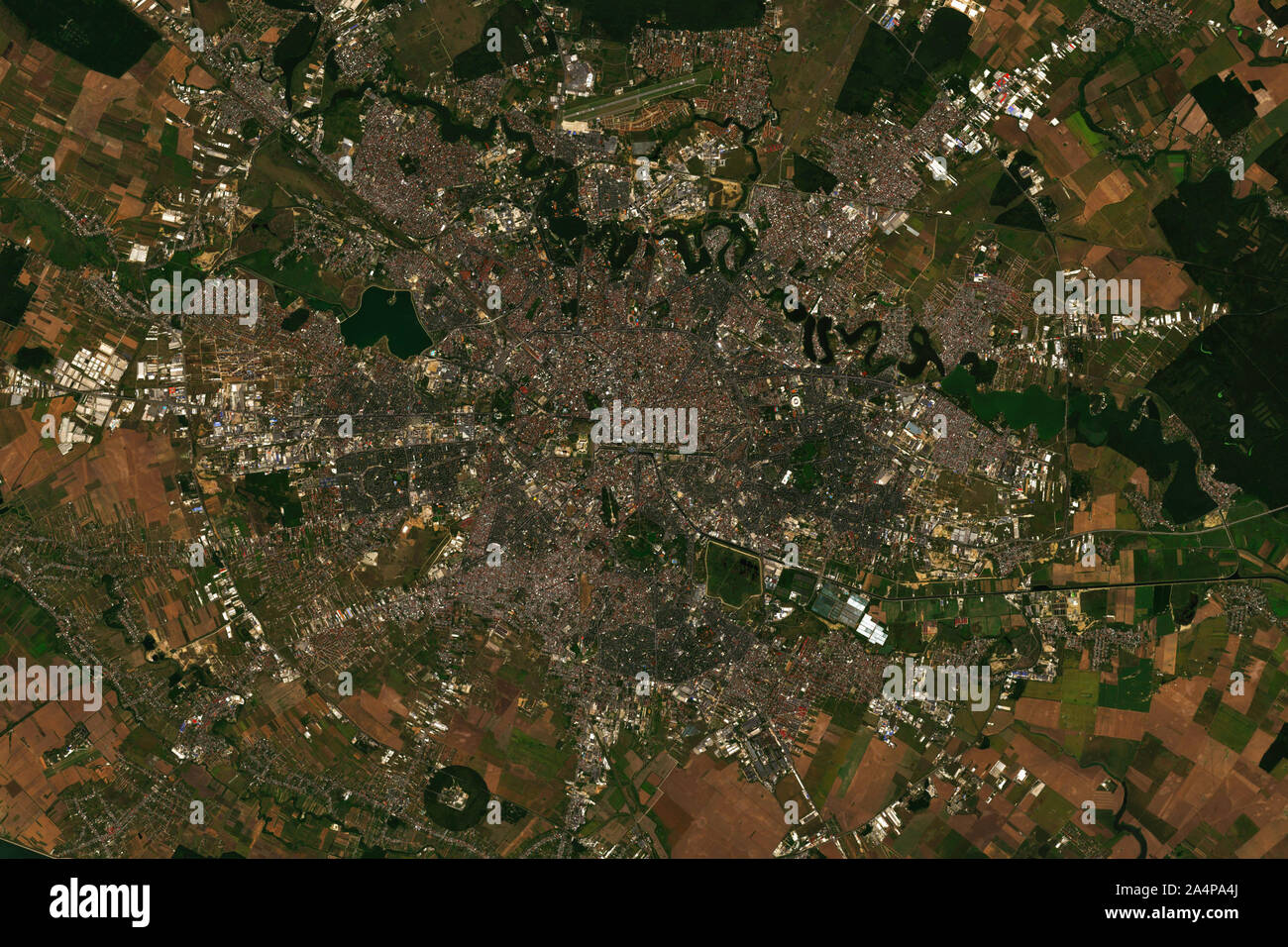 Bucharest, the capital of Romania, seen from space - contains modified ...