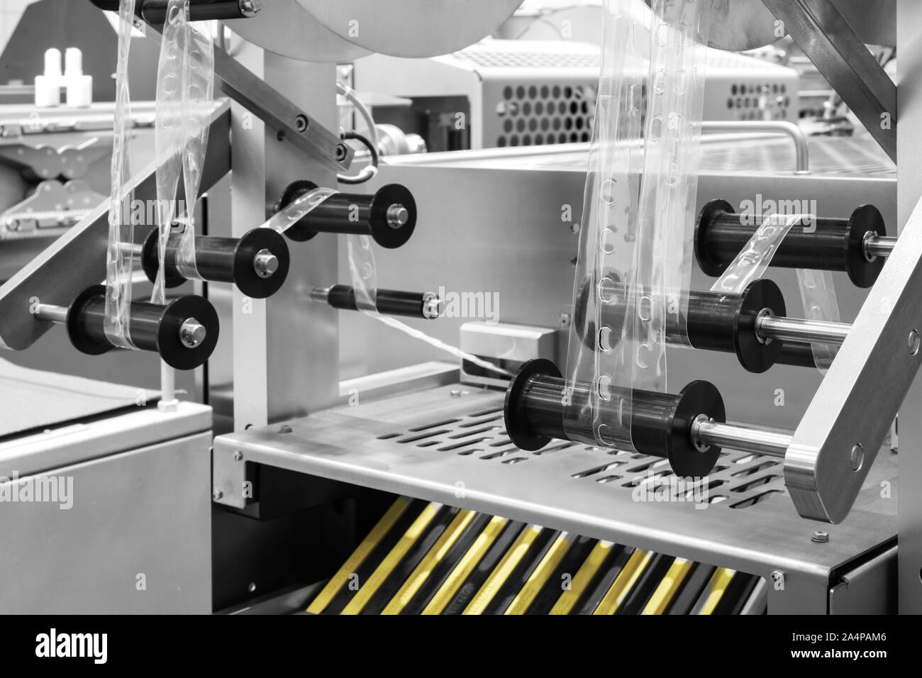 Fragment of the conveyor of the pharmaceutical labeling machine ...
