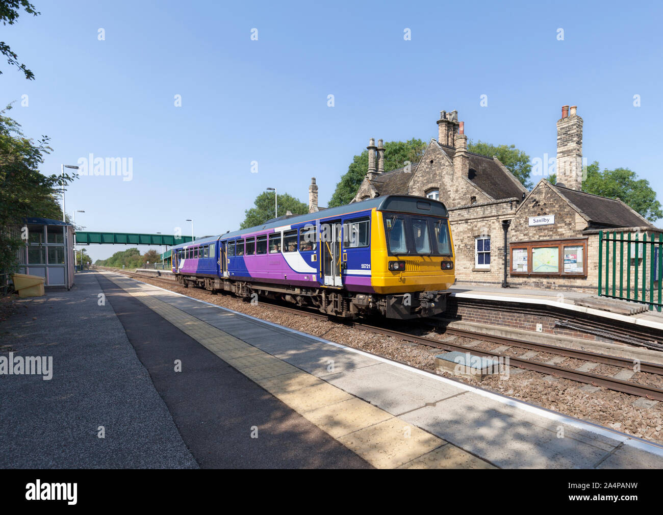 Arriva Northern rail class 142 pacer train at Saxilby railway station, Lincs with a Huddersfield ...